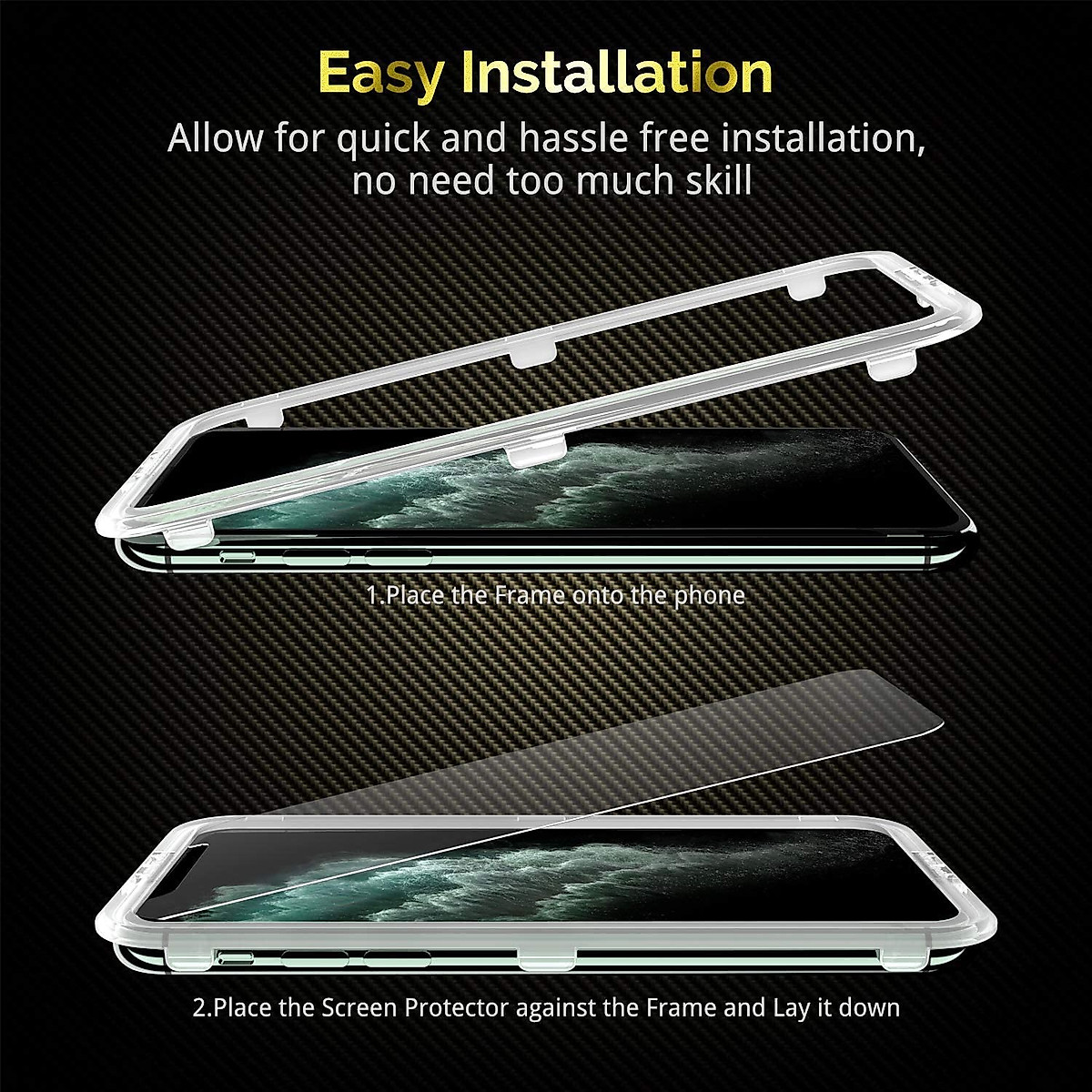 UNBREAKcable Screen Protector for iPhone 11 Pro Max iPhone Xs Max 2-Pack 6.5", Double Defense 9H Hardness HD Tempered Glass Screen Protector for iPhone 11 Pro Max/Xs Max with Easy Installation Frame,UBMU153