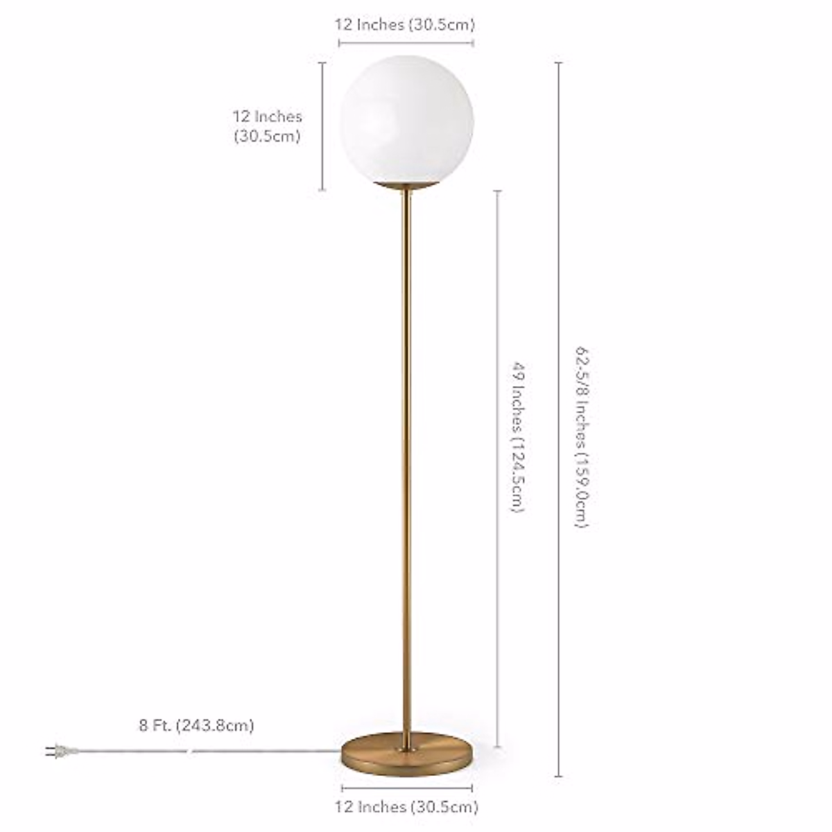 Theia Globe & Stem Floor Lamp with Plastic Shade in Brass/White