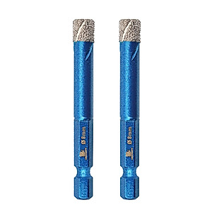 Diamond Drill Bit 8mm - BRSCHNITT 2pcs/Pack 5/16 Inch Diamond Hole Saw Drill Bit for Porcelain Tile Ceramic Stone Granite Marble,Hex Shank Dry Drilling Diamond Core Drill Bit Set