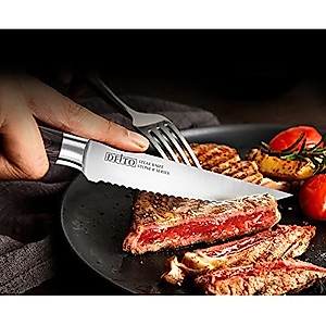 Dfito 6 Pieces Serrated Steak Knives Set, Ultra Sharp Fine Edge Steak Knife Set, Pakkawood Handle Steak Knoves,with Gift Box.