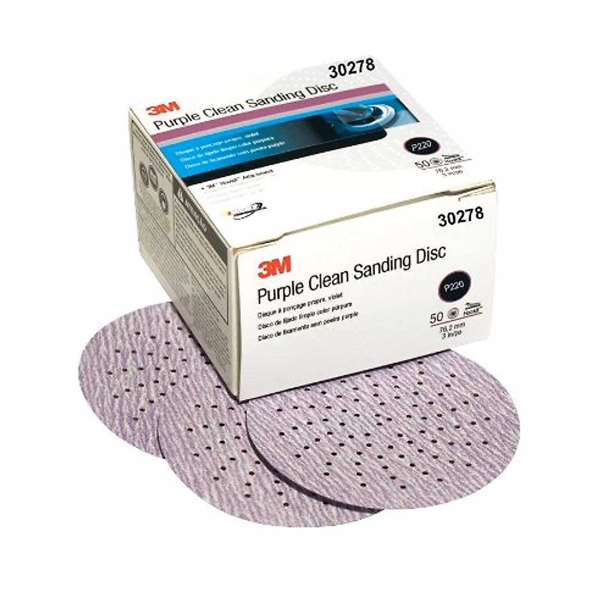 3M 30278 Hookit Purple 3" P220 Grit Clean Sanding Disc