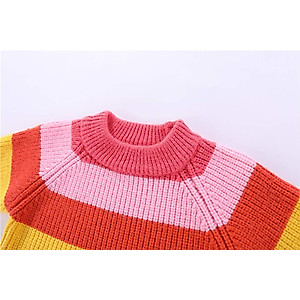 Mud Kingdom Fall Tops Baby Boys Girls Rainbow Stripes Ribbed Knit Color Block Long Sleeve Sweater Pink 12-18 Months
