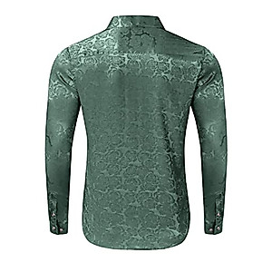 EliteSpirit Mens Rose Printed Dress Shirts Floral Button Down Shirt Long Sleeve Shirts for Party Prom Green S