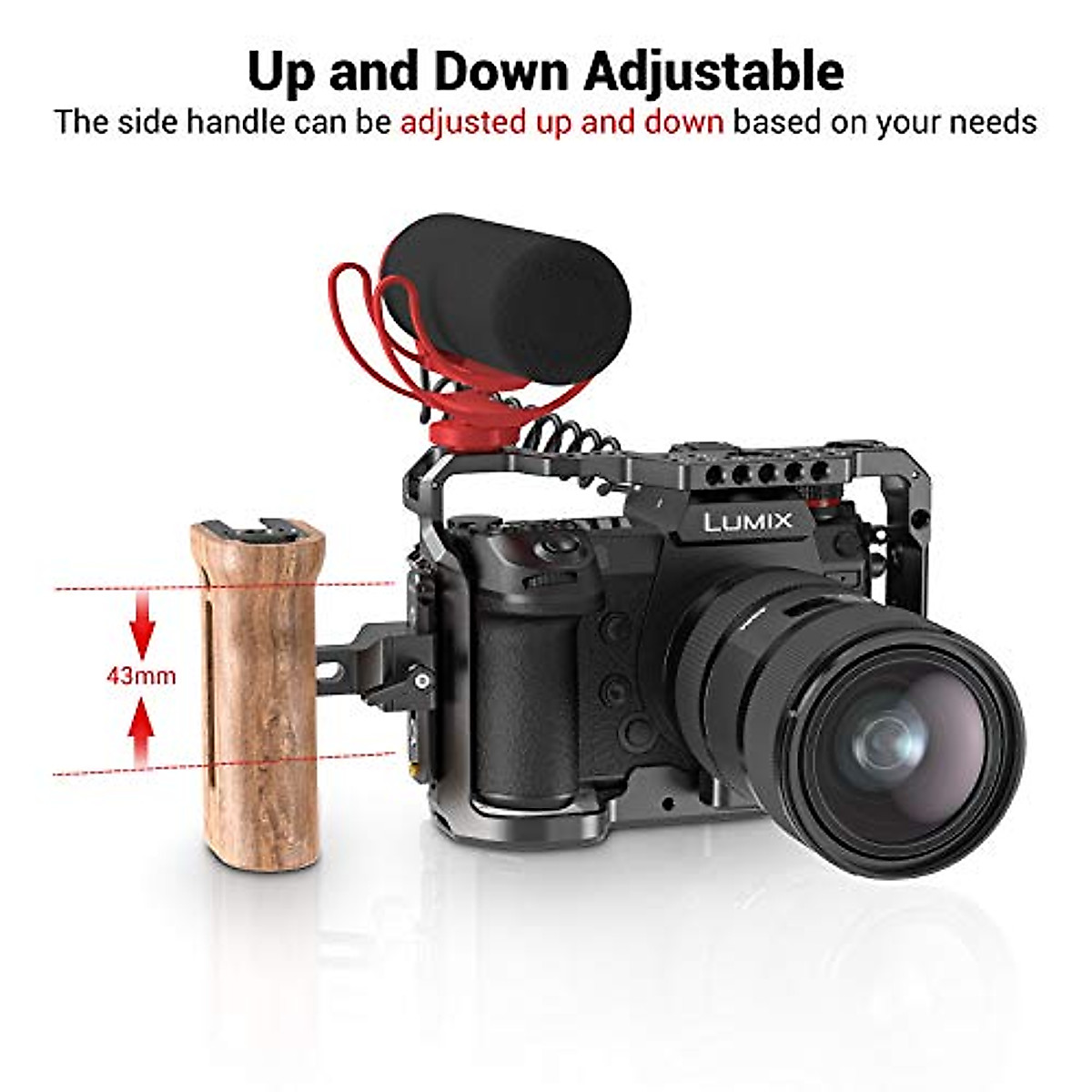 SmallRig Universal Side Wooden NATO Handle Grip DSLR Camera Cage w/Cold Shoe Mount Built-in Wrench, Threaded Holes – 2187