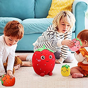 Queekay 4 Pieces Soft Strawberry or Pineapple Pillow Stuffed Toy Food Pillows Fruit Plush Pillow Kids' Plush Toy Pillows Fruit Hugging Cushion for Home Bedroom Office Supplies (Strawberry)