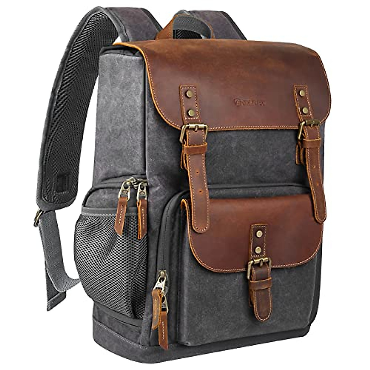 Endurax Leather Camera Backpack for Photographers, DSLR Backpack Bag with Laptop Compartment & Tripod Holder, Waterproof Canvas