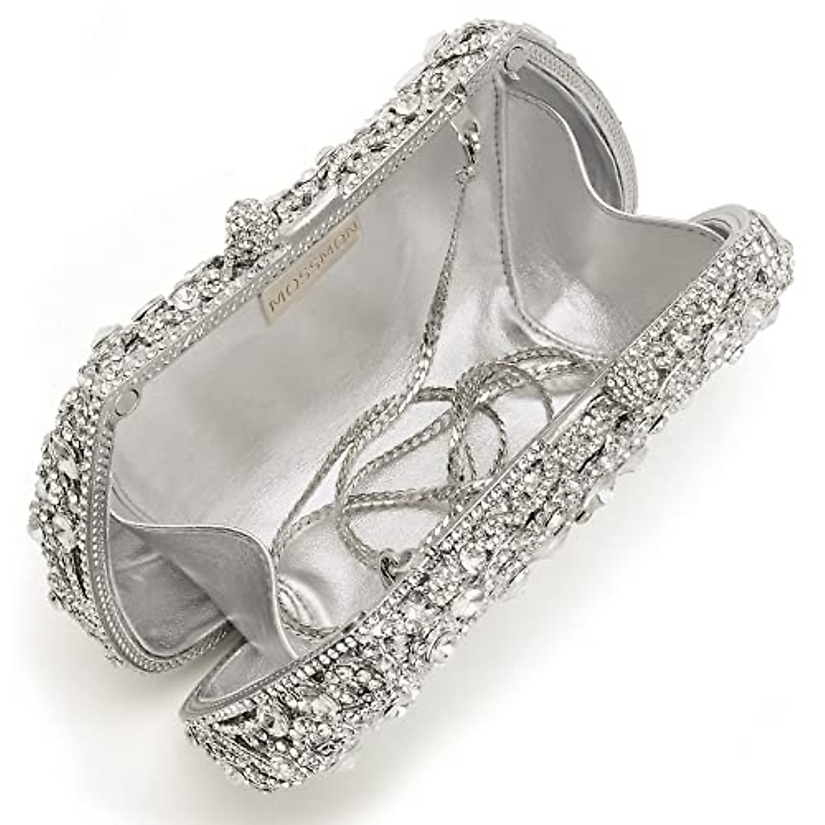 MOSSMON Formal Rhinestone Crystal Clutch Evening Wedding Bag For Women Silver