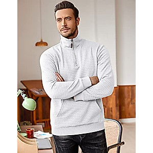 COOFANDY Men's Thermal Collar Sweatshirt Long Sleeve Zip Up Gym Athletic Golf Pullover 1/4 zip sweatshirt White X-Large