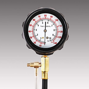 YSTOOL Fuel Pressure Tester Gauge Kit 140PSI Automotive Engine Injector Pump Test Gasoline Gas Injection Manometer Tool Set with Inline Fitting Schrader Adapter for Auto Car Motorcycle (Red Case)