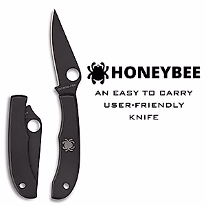 Spyderco Honeybee Black Non-Locking Knife with 1.67" 3CR Steel Blade and Durable Steel Handle - Plainedge - C137BKP