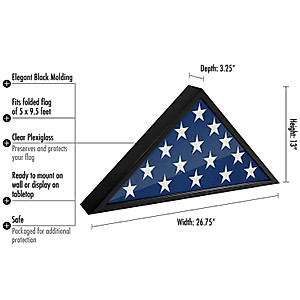 Americanflat Large Flag Display Case for Burial Flag - Fits Folded 5 x 9.5' Flag - Military Flag Case - Silhouette Collection - Flag Box Display Case for Wall or Tabletop - Black