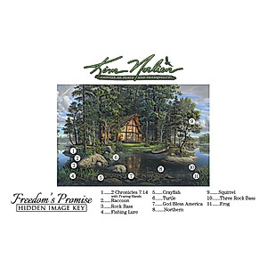 Freedom's Promise by Kim Norlien 17x23 Log Cabin Lake God Bless America Hidden Objects Gazebo Canoe Framed Art Print Picture