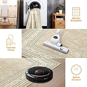 Tepook Modern Bordered 4x6 Area Rugs for Bedroom Aesthetic, Indoor Machine Washable Rugs for Living Room, Low Pile Throw Rugs with Rubber Backing for Office Dining Room Kitchen, Beige