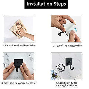 Adhesive Wall Hooks, Matte Black Stainless Steel Coat Hook, Heavy Duty Waterproof Towel Hooks for Hanging, Self-Adhesive Robe Shower Hooks, Bedroom Bathroom Kitchen Wall Mount Hooks - 8 Pack