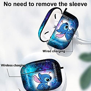 Stitch AirPods Pro Case Protectiv Cover,Fully Protected Shockproof Cartoon case with Keychain Clip Carabiner and Lanyard,Compatible with Apple AirPods Pro (Star Stitch)
