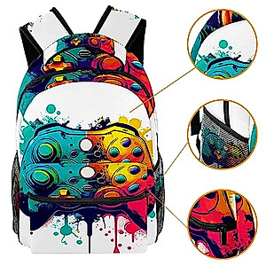 KikandKo School Backpack for Boys, Gaming Controller Rainbow School Bags Lightweight Travel Rucksack Laptop Backpacks