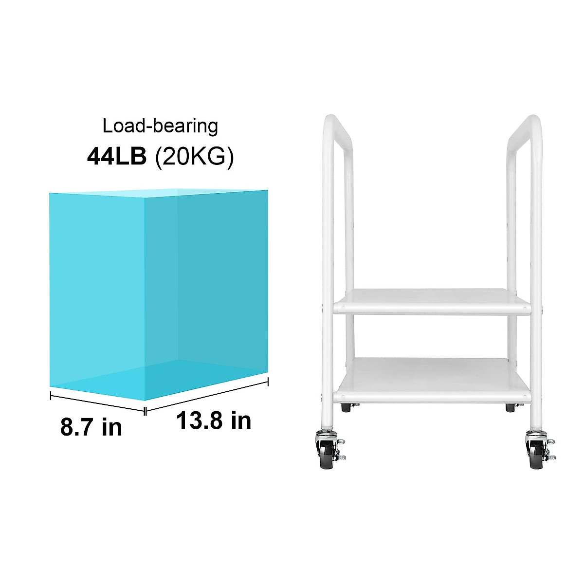 360Tronics Computer Tower Stand White, 2-Tier Height Adjustable Desktop PC Stand for Carpet, Mobile Tower Cart Under Desk, Full Metal Rolling CPU Holder with 360° Locking Wheels for Office Home