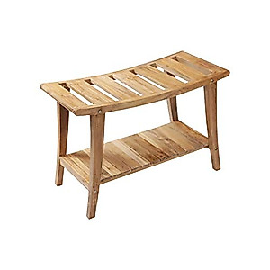 NORDIC STYLE TEAK Wood Shower and Spa Bench with Shelf, Indoor and Outdoor Use (30" Asian Style)