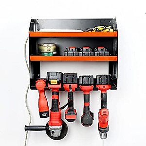 Wallmaster Power Tool Organizer, Wall Mount Drill Holder Garage Storage Tool Shelf Heavy Duty Steel Cordless D Upgraded Drill Charging Station Perfect for Father's Gift
