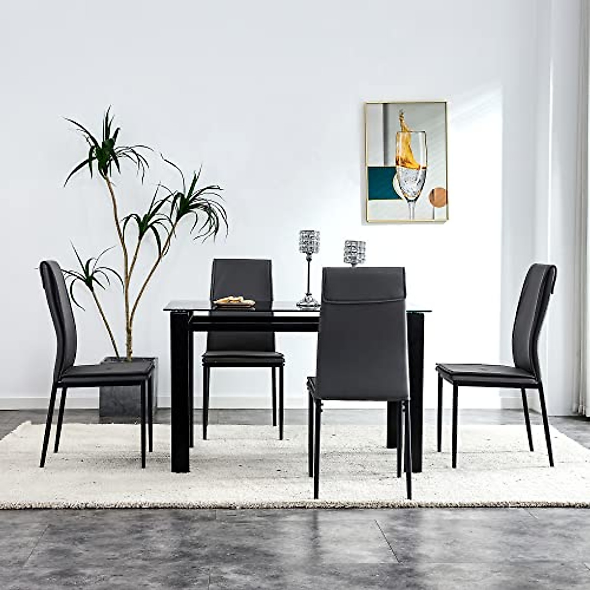 Meihua Modern Dining Chairs Set of 4 for Dining Room, Kitchen Chairs with 2 Layers of Leather Cushions, Chairs for Dining Room,Kitchen, Living Room (Black)