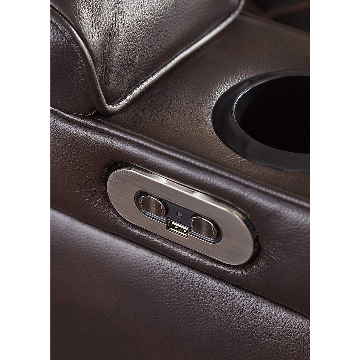 Signature Design by Ashley Warnerton Faux Leather Power Reclining Loveseat with Center Console, Brown