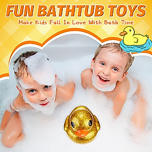 Honoson 6.89 Inch Giant Glitter Rubber Duck Big Glitter Rubber Duck Large Sparkly Duck Bath Toy with Squeaky Sound for Summer Baby Shower Birthday Party Favor Gift (Gold)