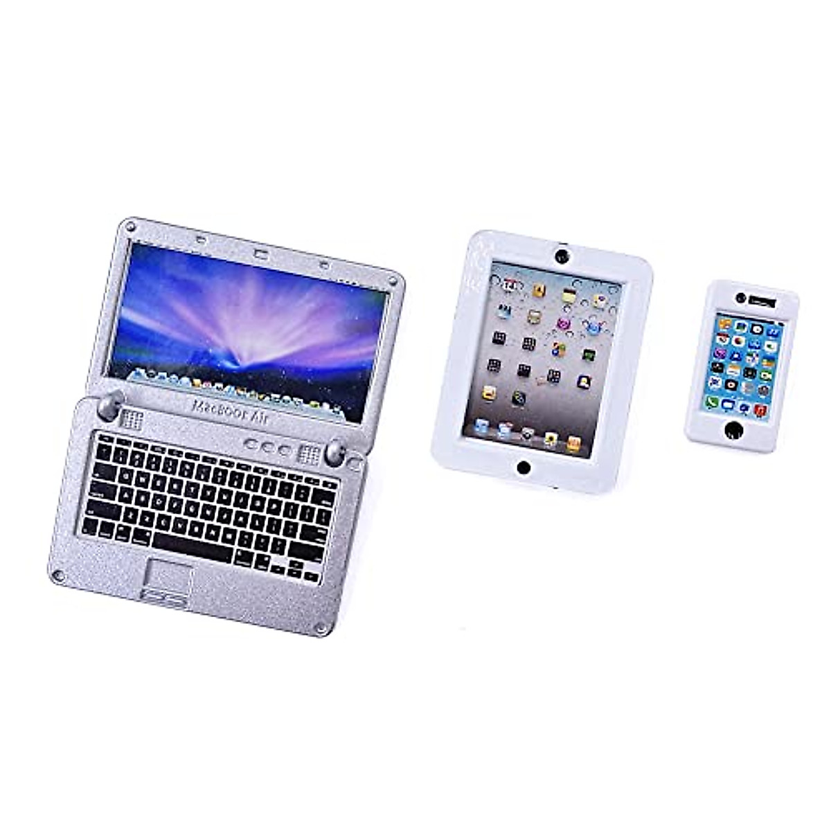 20Pcs Miniature Laptop Computer Tablet Toy Phone Pad and Hamburger Fries Cola Fast Food Cake Coffee Juice Fits Barbie Doll Accessories Scale Dollhouse Playsets Girl Mini Drink Food Party