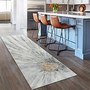 LIVEBOX Grey Kitchen Runner Rugs 2x6 ft Non Skid Washable Rug, Abstract Runner Rug for Kitchen Floor, Soft Low-Pile Modern Runner Carpet for Hallway