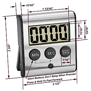 Elegant Digital Kitchen Timer, Stainless Steel Model eT-23, Super Strong Magnetic Back, Loud Alarm, Large Display, Auto Memory, Auto Shut-Off by eTradewinds
