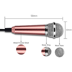 Mini Microphone,Singing Mic Equipment,Beautiful Vocal Quality,Mini Type Space Saving,Metal Frothing Process,3.5mm Audio Connector,Suitable for Laptop, iPhone, Android Phone (Golden)Auxiliary