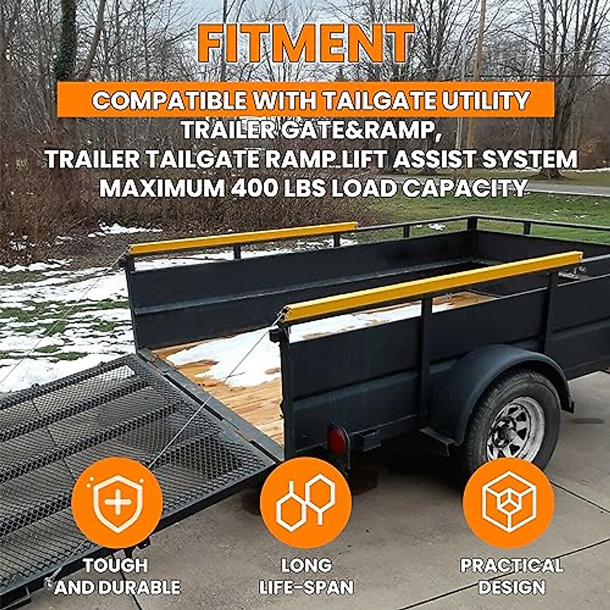 2-Sided Assist System Compatible with Tailgate Utility Trailer Gate&Ramp, Trailer Tailgate Ramp Lift Assist System Maximum 400 Lbs Load Capacity