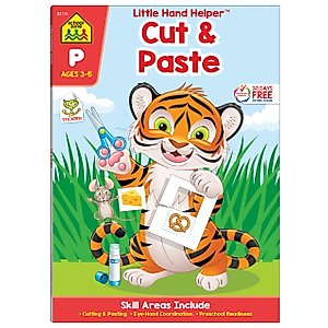 School Zone Cut & Paste Skills Workbook: Little Hands Helper™ Book Series for Ages 3-5, Preschool, Kindergarten, Scissor Cutting, Glue, Stickers, Counting, Puzzles, and More