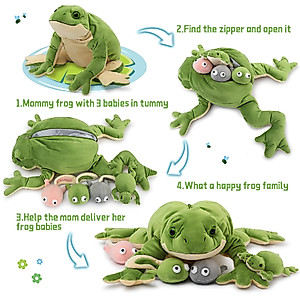 Tezituor Giant Realistic Frog Stuffed Animal Plush Toy, 20.5” Large Mommy Frog with 4 Babies Pillow Gifts for Boys Girls