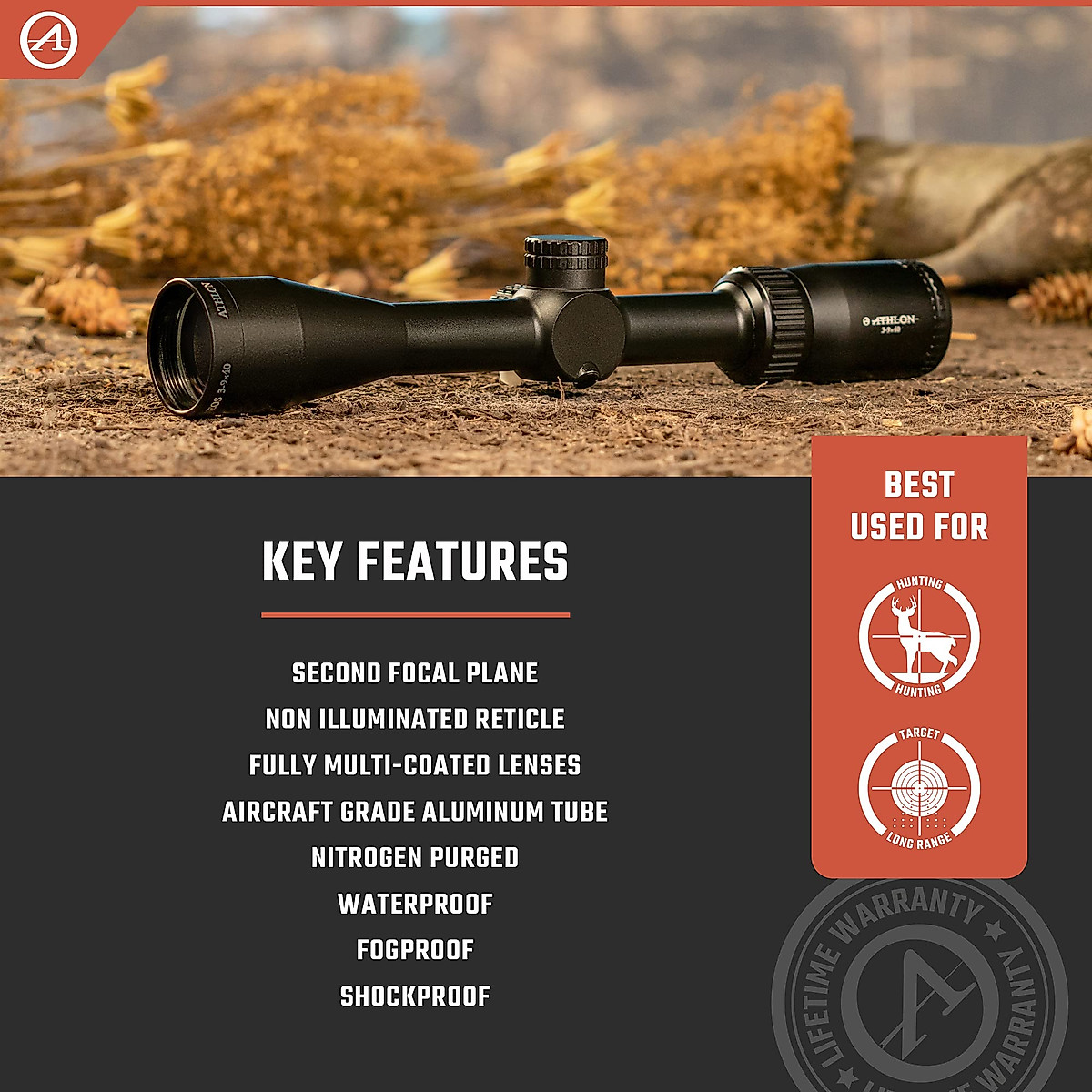 Athlon Optics , Neos , Riflescope , 3-9 x 40 Second Focal Plane (SFP) 1" Tube, BDC 22 RimFIre Reticle ,