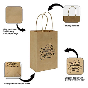 bagmad 50 Pack 5.25x3.25x8 Inch Small Brown Paper Gift Bags with Handles Bulk, Thank You Kraft Paper Bags for Party Favors Grocery Retail Shopping Wedding Craft Cub Sacks (Plain Natural, 50pcs)