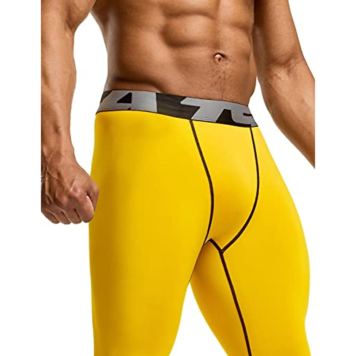 TSLA Men's Compression Pants, Cool Dry Athletic Workout Running Tights Leggings with Pocket/Non-Pocket, 3pack Cool Dry Pants Camo Black/Yellow/Brick, XX-Large