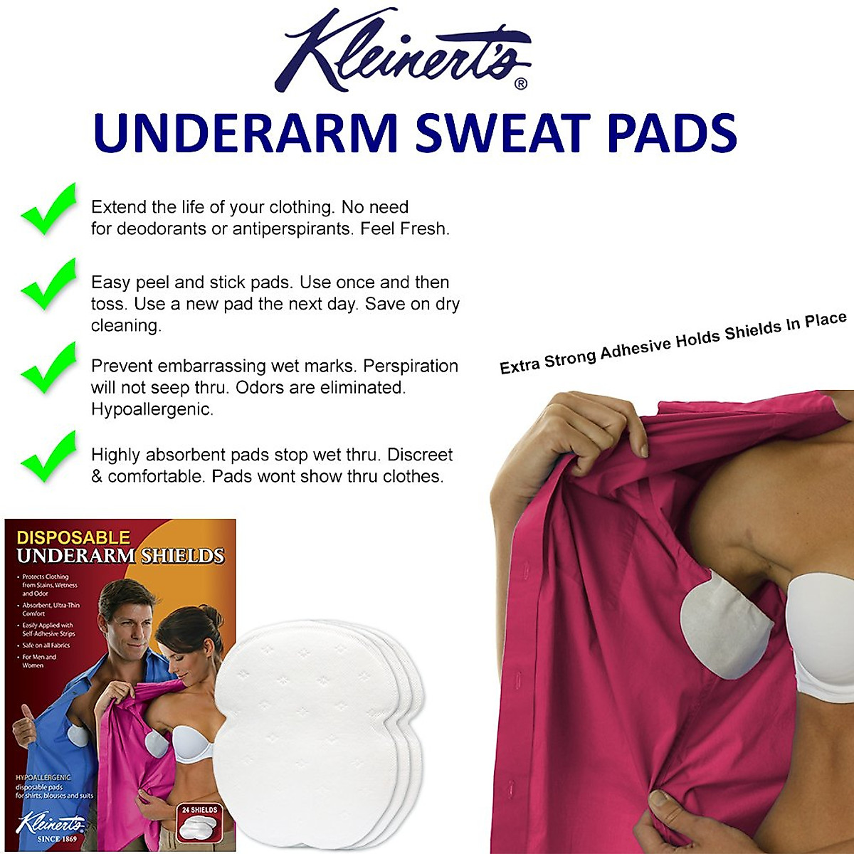 Kleinert's Underarm Sweat Pads 24 Premium Quality Absorbent Dress Shields Armpit Guards