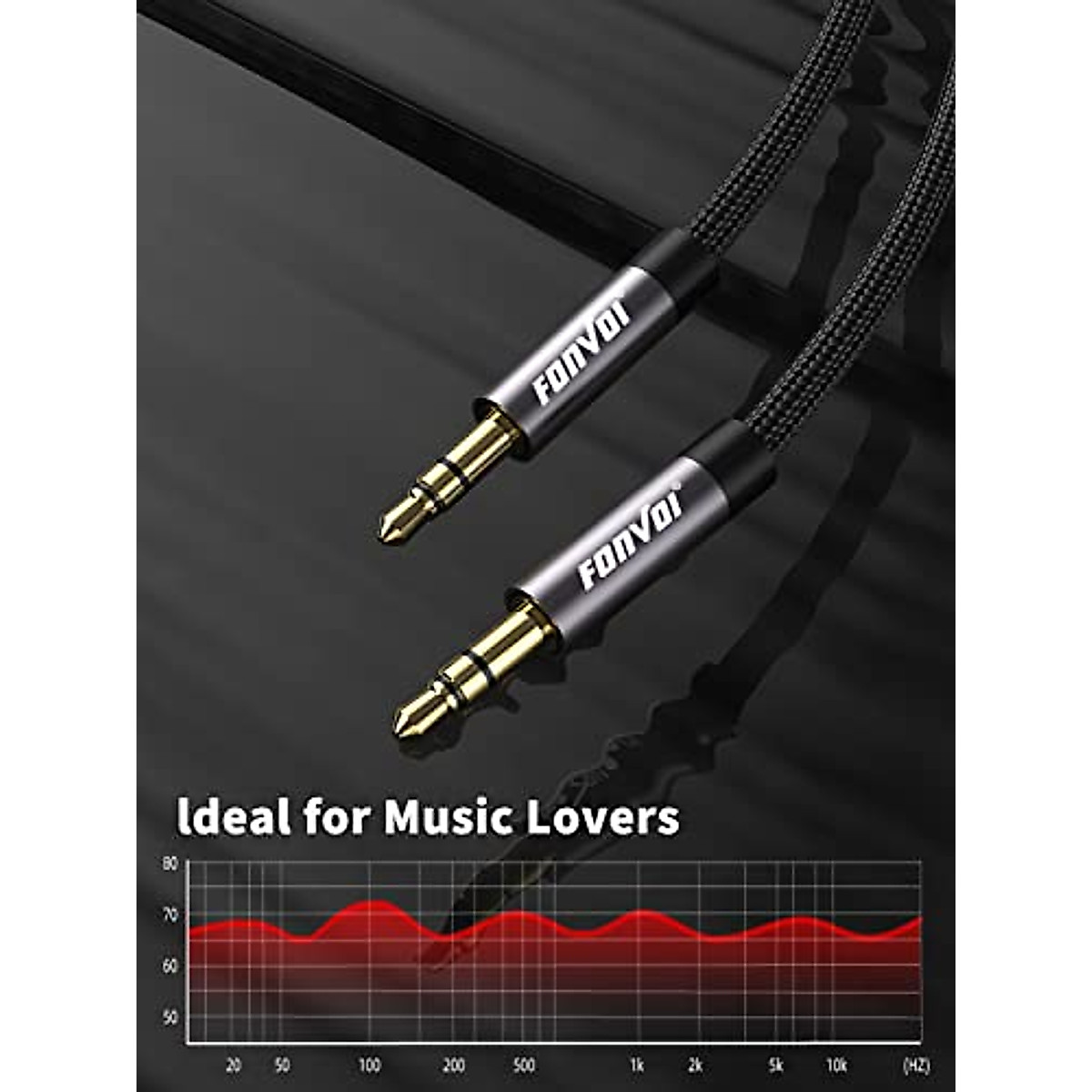 FONVOi 2 Pack AUX Cable(4FT,1.2M), Braided 3.5mm Audio AUX Cord for Car,3.5mm Male to Male Stereo Cable, Compatible with:Headphones, Phones, iPod,Car Audio,MP3 and More