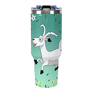 DWVSFJM Goat Frolic Insulated Tumbler 40 Oz Stainless Steel Double Wall Vacuum Travel Mug Large Capacity Car Cup Reusable Coffee Cup with Handle And Straw Lid Gifts White