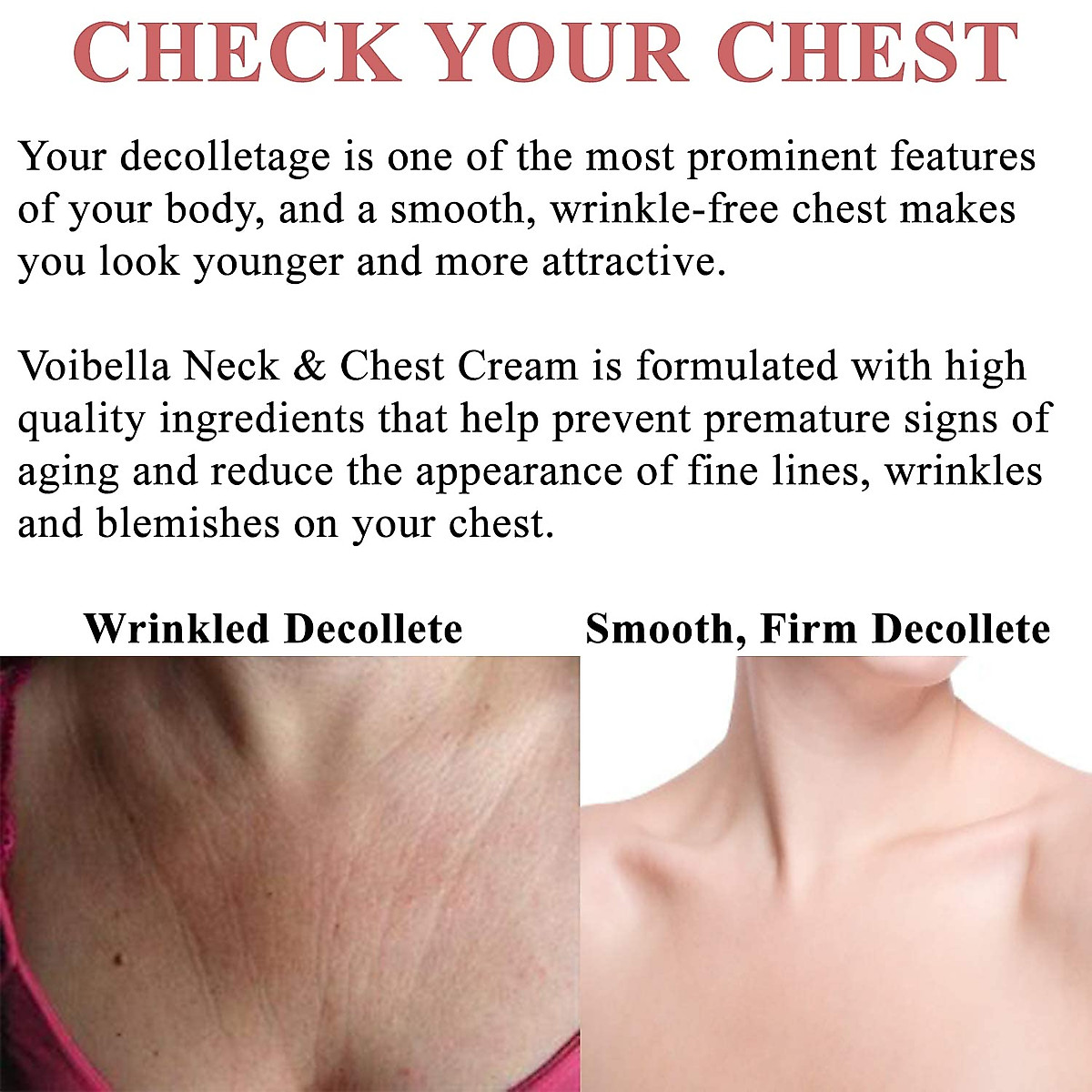 Neck Firming Cream for Sagging, Crepey Skin, Chest Wrinkles. Anti-Aging Moisturizing Lotion Helps Crepe Eraser, Turkey Neck Tightener & Decolletage Tightening. Aids Decollete, Double Chin, Face