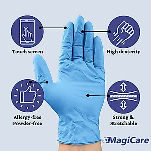 MAGICARE Blue Nitrile Exam Gloves - Disposable, Latex Free Medical Grade Gloves - 100 Gloves/Box (Medium)
