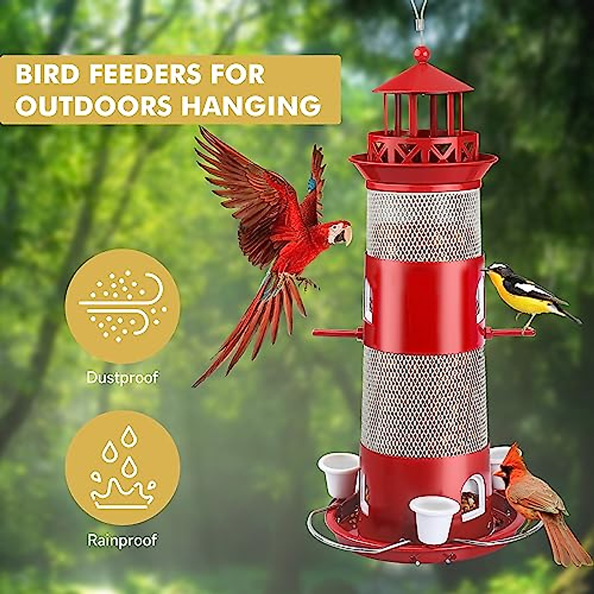Decflow Bird Feeders for Outdoors Hanging, Wild Bird Feeder for Outside Bird, 4 lbs Large Capacity Durable Metal Bird Seed Feeder for Small Birds