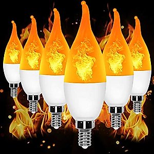 YEAHBEER LED Flame Light Bulbs,3 Modes Fire Light Bulb E12 Base, Christmas Decorations Outdoor Indoor Home, Lights Bulbs (Yellow, 6Pack)