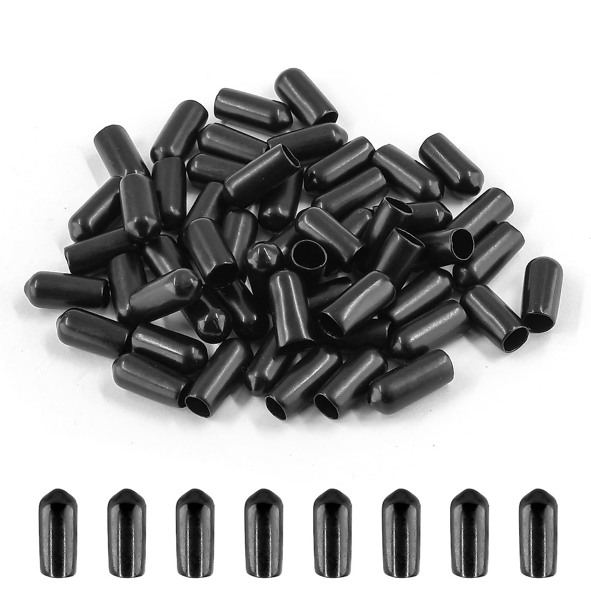 Litoexpe 50 Pieces Round Rubber End Caps, Black Vinyl Cover Flexible Screw Thread Protectors, 1/4 Inch (6.5mm)