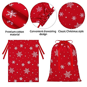 Aneco 5 Pieces Red and White Christmas Bags Xmas Cotton Fabric Drawstring Bags with 24 Pieces Kraft Paper Tags for Storing Christmas Gifts Parties, 5 Styles, 2 Sizes