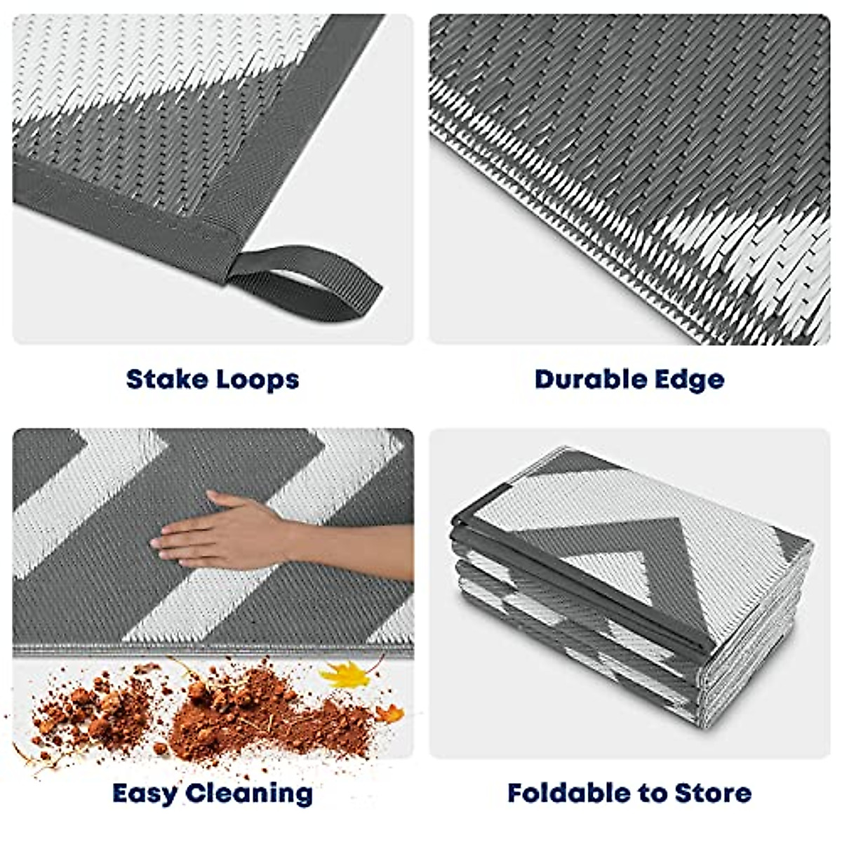 Kohree Outdoor Rug 9x12, Clearance Waterproof for Camping, Reversible Plastic Straw Mats, Rv, Porch, Deck, Camper, Balcony, Grey & White