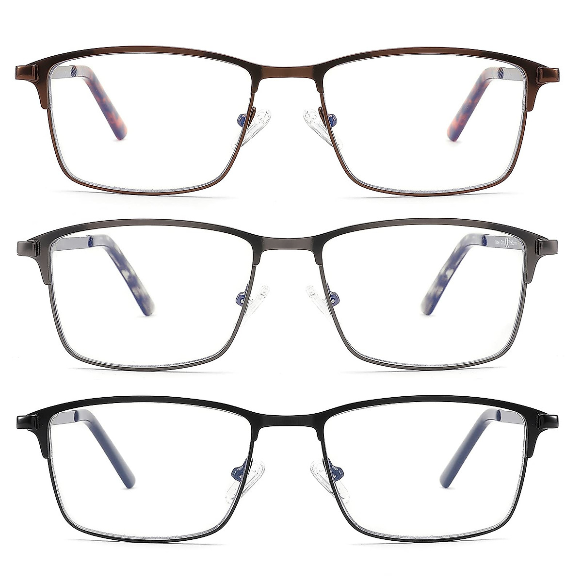 CRGATV 3-Pack Reading Glasses for Men Blue Light Blocking Metal Full Wide Frame Computer Readers Anti UV/Eye Strain/Glare (+1.5 Magnification Strength)