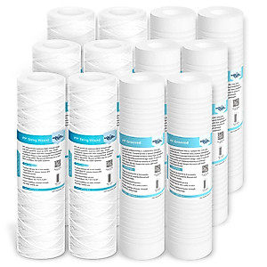 Membrane Solutions 5 Micron String Wound & 5 Micron Grooved Sediment Water Filter 10 Inch Inchx2.5 Inch Inch, Whole House Water Filters Universal Replacement Filter Cartridge for Well Water by Membrane Solutions