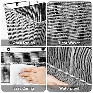 GRANNY SAYS Wicker Hanging Basket, 2 Pack Storage Baskets for Cabinet, Wall Mount Fruit Basket for Kitchen, Adhesive Bathroom Cabinet Organizer, Pantry Organizers and Storage, Gray