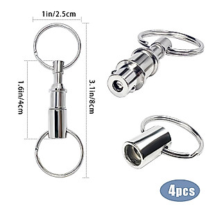 Tenalleys 4 Pack Quick Release Keychain Detachable Pull Apart Keychain Dual Pull Apart Key Chain(Silver)